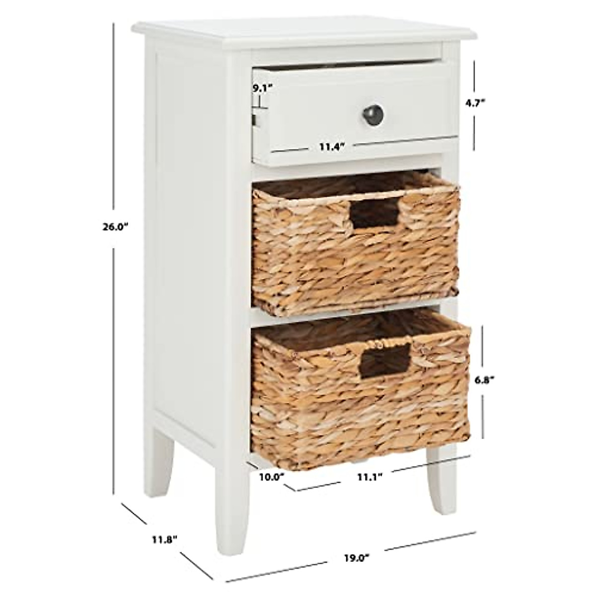 Safavieh Home Collection Everly Drawer , Vintage White 1-Drawer 2 Removable Baskets Side Table