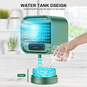 Personal Air Conditioner, Mini AC Portable Air Conditioner Rechargeable 2000mAh Evaporative Cooling Fan with 3 Speeds 100% Leakproof Design for Home Office, Car, Camping Tent