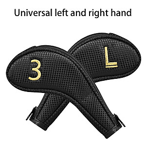 Craftsman Golf 11pcs/set Meshy Golf Club Iron Head Covers Headcover with No. on Both Sides suitable for Right and Left Handed Golfer Zipper Closure (Black)