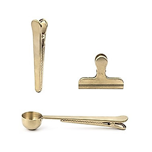 Kikkerland Kitchen Clip Set (Set of 3), Brass