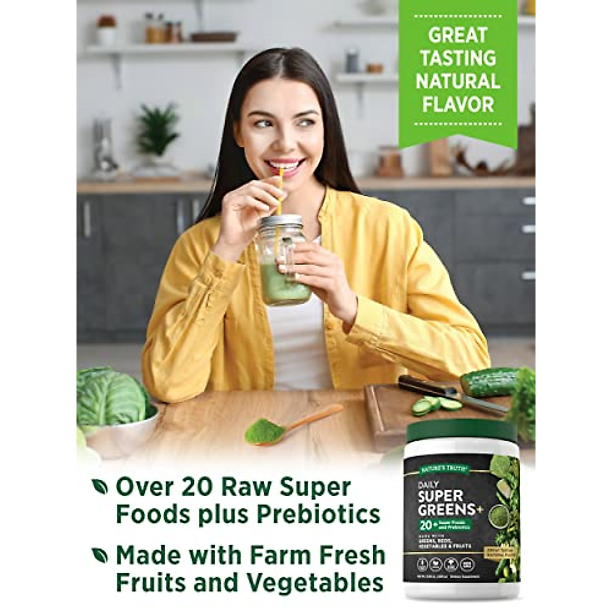 Nature's Truth Super Greens Powder Supplement | Fruit & Vegetables Superfood Blend | Vegan, Non-GMO & Gluten Free Juice & Smoothie Mix | 9.88 oz