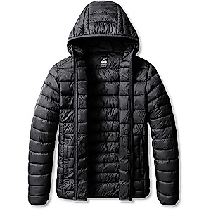 TSLA Men's Lightweight Packable Accent Puffer Jacket, Water-Resistant Winter Jackets, Hoodie Jacket Black, X-Large