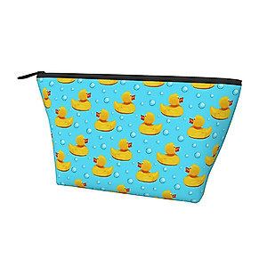 Women's Lightweight Makeup Bag Pouch Compatible with Cute Funny Bubbles Blue Yellow Rubber Ducks, Funny Travel Cosmetic Bag Portable Pencil Bag with Zip for Office College Christmas Gift