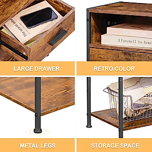 EOYUTLLY Nightstand with Charging Station,End Table with USB Ports & Power Outlets, Night Stands with Storage Drawer for Bedroom Living Room (Rustic Brown Set of 2)