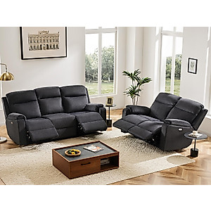 LARMACE Power Recliner Sofa and Loveseat Set Upholstered 2 Piece Reclining Couch with Overstuffed Armrest and Backrest Electric Recliner Sofa Couch Sets for Living Room, Dark Grey