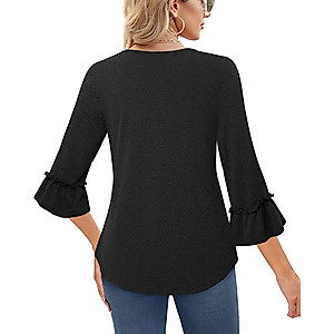 Messic 3/4 Length Sleeve Womens Tops: Bell Sleeve Tops for Women - Womens Tops Dressy Casual - Black Tops for Women Black M