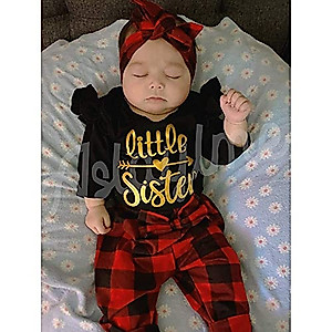 Aslaylme Baby Girls Little Sister Outfit Plaid Matching Sister Outfit (Red-Little Sister,0-3 Months)