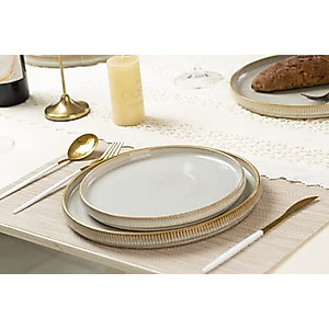 famiware Star Dinner Plates for 6, 10 inches Plate Set, Scratch Resistant, Stoneware Dinnerware, Kitchen Modern Rustic Serving Dishes, Cappuccino White