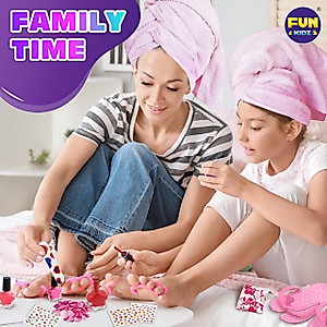 Kid Foot Spa Kit, Funkidz Pedicure Set for Girls Size 17.91Wx12.4L Box Includes Bigger Inflatable Durable Foot Tub Inflator Pump Peelable Nail Polish Supplies of Sleepover Slumber Party Kit