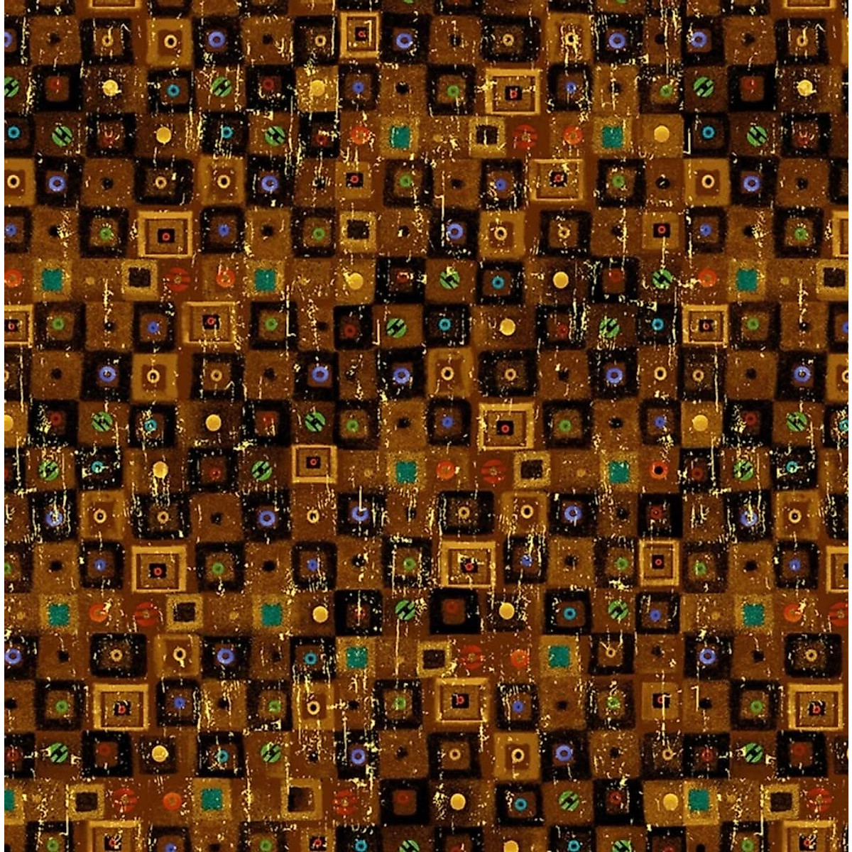 Cleo by Chong A Hwang for Timeless Treasures Brown Bejeweled Squares Cotton Fabric by The Yard