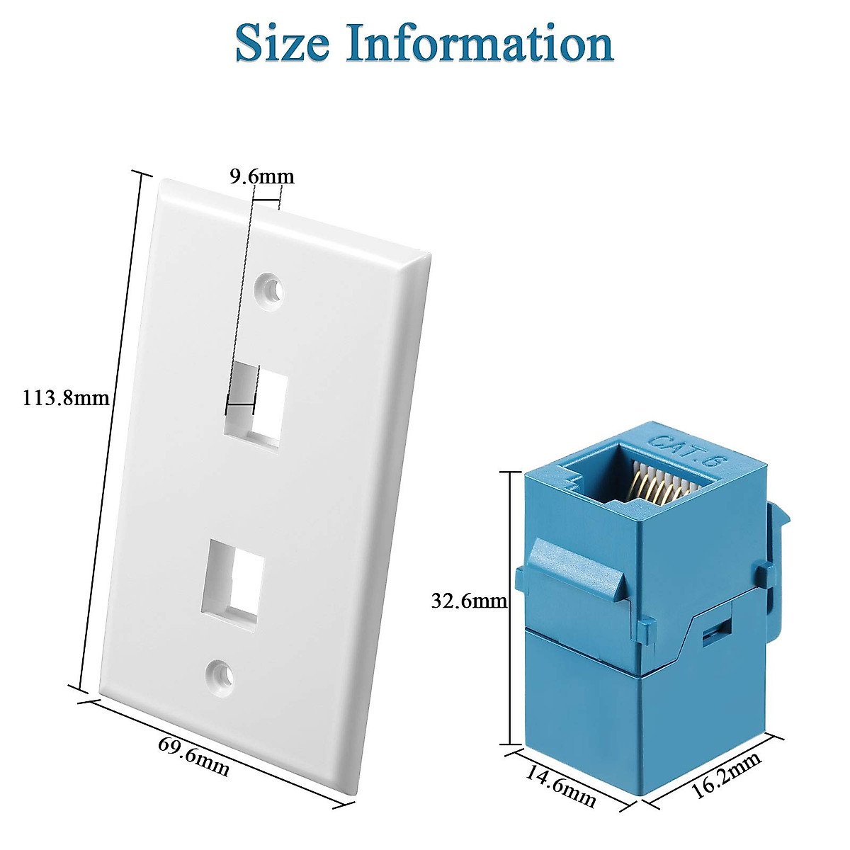 4 Pieces 2 Port Ethernet Wall Plate, RJ45 Cat6 Female to Female Jack Inline Coupler FacePlates (Blue)