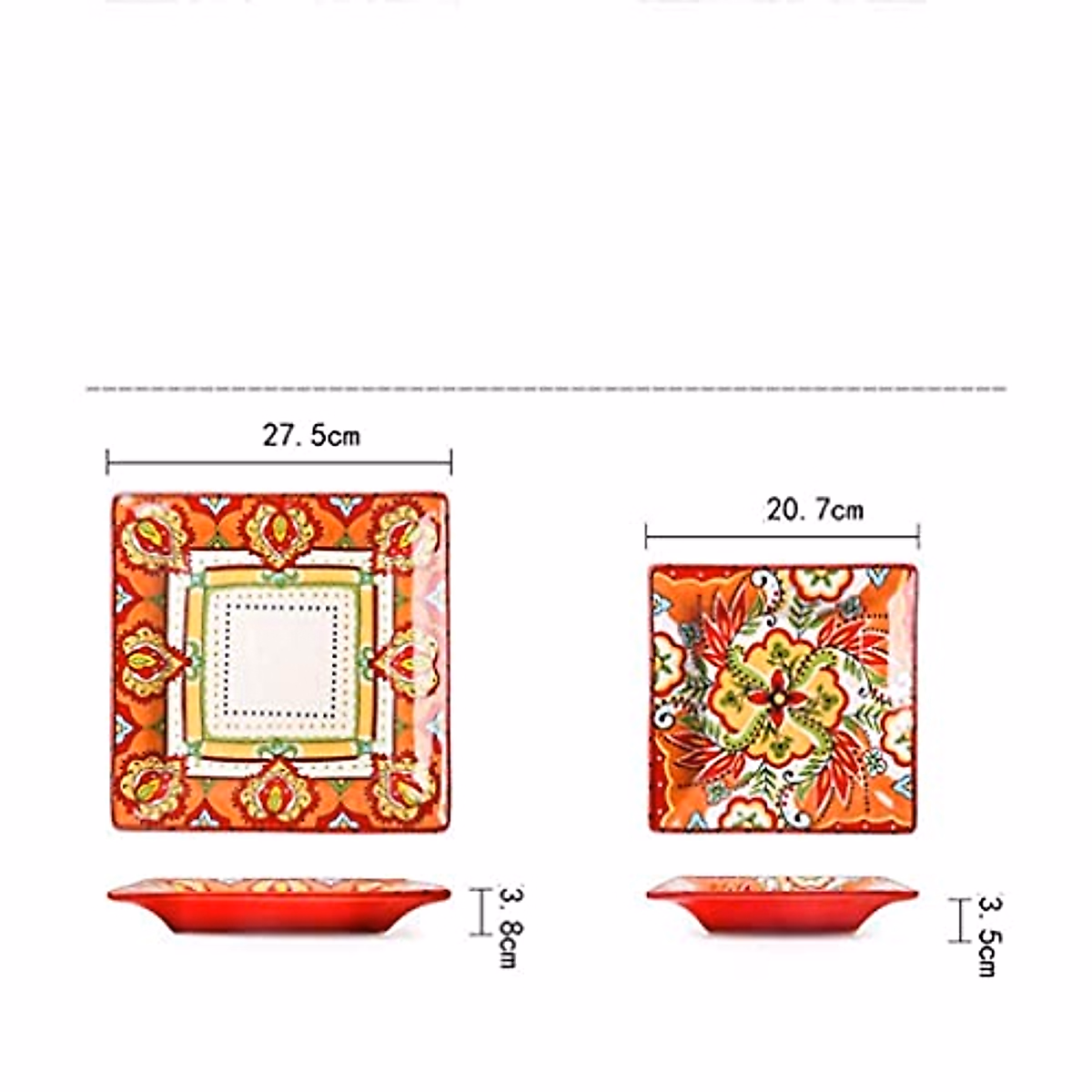 GagalU Porcelain Dinner SetDinner Set,5 Pieces Chic Square Ceramic Dinnerware Set Hand-Painted Underglaze Flower Plate Bowl Mug for 1 Person