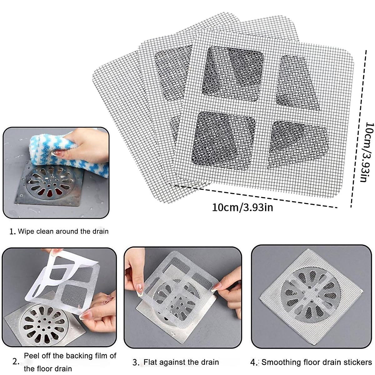 Disposable Hair Drain Catcher Mesh Stickers,Upgraded Floor Drain Sticker, Shower Hair Catcher, Hair Drain Sticker, Drain Mesh Strainer for Bathroom Laundry Bathtub Kitchen (10 Pcs)