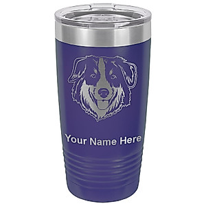 LaserGram 20oz Vacuum Insulated Tumbler Mug, Australian Shepherd, Personalized Engraving Included (Dark Purple)