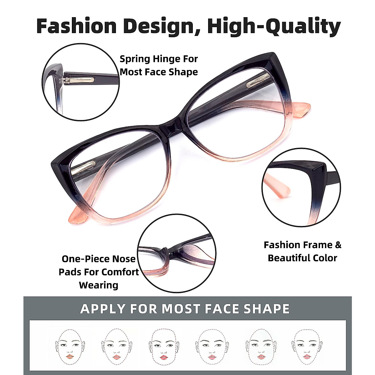 Autojouls 3-Pack Reading Glasses for Women，Oprah Style Frame Spring Hinge Clear Lens Readers Glasses, Black BlackPink Transparent 3.5 x