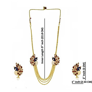 Efulgenz Indian Jewelry Sets for Women Indian Bollywood Multi Layered Traditional Crystal Beaded Wedding Temple Necklace Peacock Earrings Jewelry Set