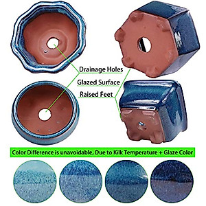MUZHI 6PACK Glazed Bonsai Pot Planter 3" 4” Small Succulent Pots, Yixing Zisha Decorative Mame Bonsai Training Pot or Small Flower Cactus Starter Growing Planters Containers Blue