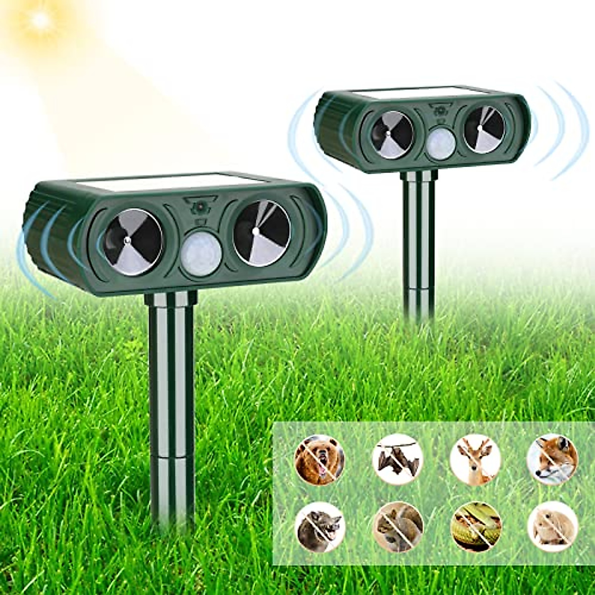 Lubatis 2 Pack Animal Repellent Outdoor Solar Animal Repeller Ultrasonic Pest Repeller Deterrent to Keep Rat, Squirrel, Deer, Raccoon, Skunk, Rabbit, Dog, Cat Away