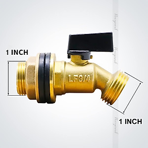 Horiznext rain barrel spigot, brass 55 gallon water tank faucet, bulkhead valve for outdoor plastic bucket rainwater drum gal container downspout collector in garden, 1 inch O.D. inlet GHT3/4 outlet