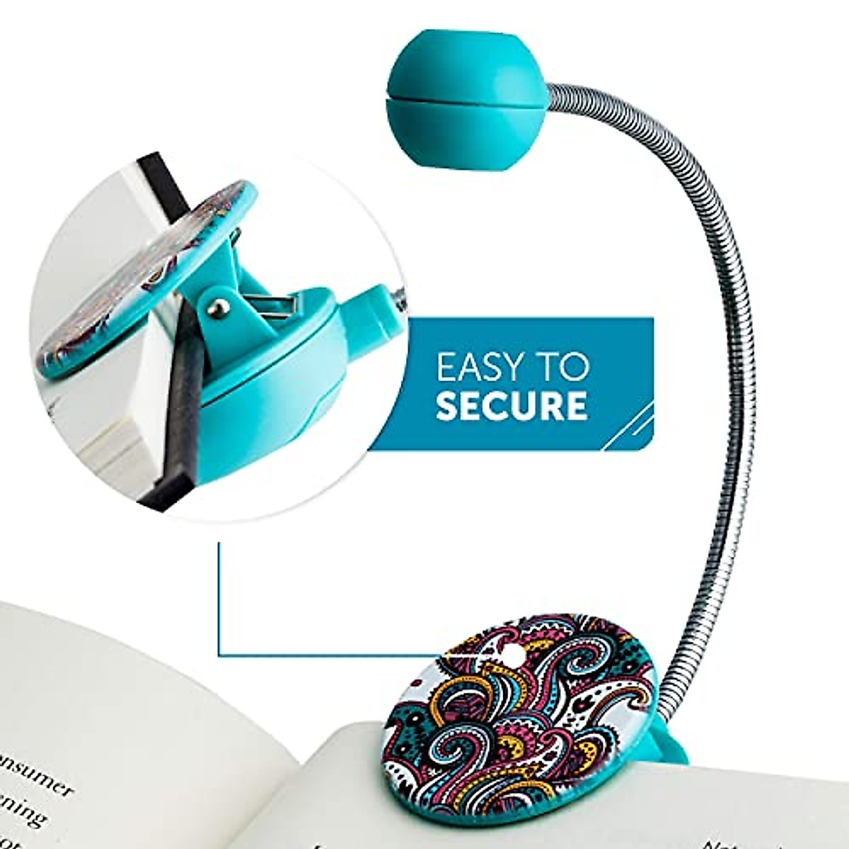 WITHit Clip On Book Light – Paisley Pattern – LED Reading Light with Clip for Books and eBooks, Reduced Glare, Portable and Lightweight, Cute Bookmark Light for Kids and Adults, Batteries Included