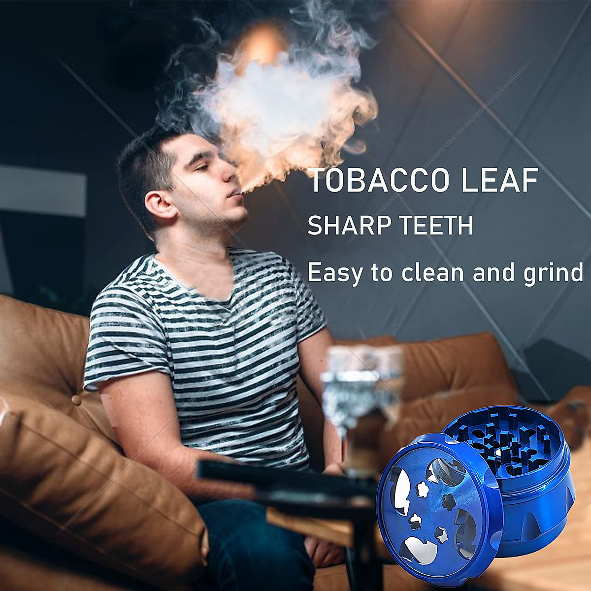 Generic 2.5 Inch Four Layers Manual Grinder - Spice and Seed Grinder - Kitchen Gadget - Transparent Cover - Easy to Clean - Suitable for Coffee Beans, Spices, Tobacco (1 Pack) (Blue)