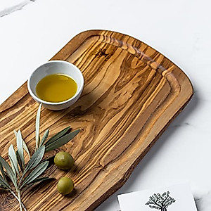 SOLTAKO Olive Wood Cutting Steak Board, Large Cheese Board, Hand Made Serving Platter, Wooden Charcuterie Board, Rustic Chopping Board with Juice Groove