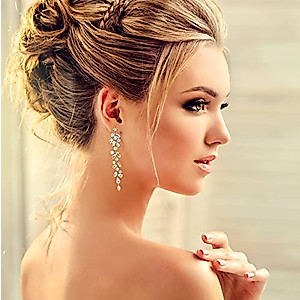 UDYLGOON Chanderlier Wedding Earrings Bracelet Jewelry Set For Bridal Bridesmaid Women Prom (18K Gold)