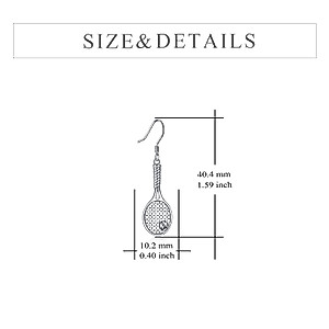 YFN Tennis Racket Earrings Sterling Silver Tennis Dangle Earrings Sport Jewelry Gifts for Women Tennis Lover