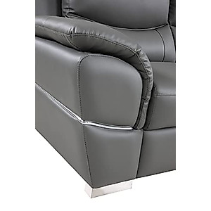 Blackjack Furniture Binion 1 Piece Modern Genuine Leather Sofa for Living Room with Padded Headrest, Wide Arms & Chrome Accents, Elegant Upholstered Couch, Sofa, Gray