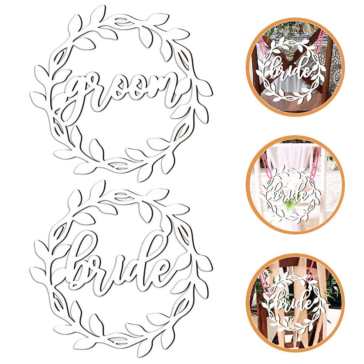 PRETYZOOM 1 Set Groom Bride Bridal Shower Chair Decorations for Bride Rustic Wedding Chair Decorations Bride and Groom Chair Signs for Wedding Bridegroom White Pendant Wooden Board