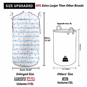 Beegreen XX-Large Drawstring Laundry Hamper 115L Dot Laundry Bag, Collapsible Laundry Baskets with Handles, Dirty Clothes Hamper for Bedroom Bathroom Dorm,Foldable Tall Clothes Hamper