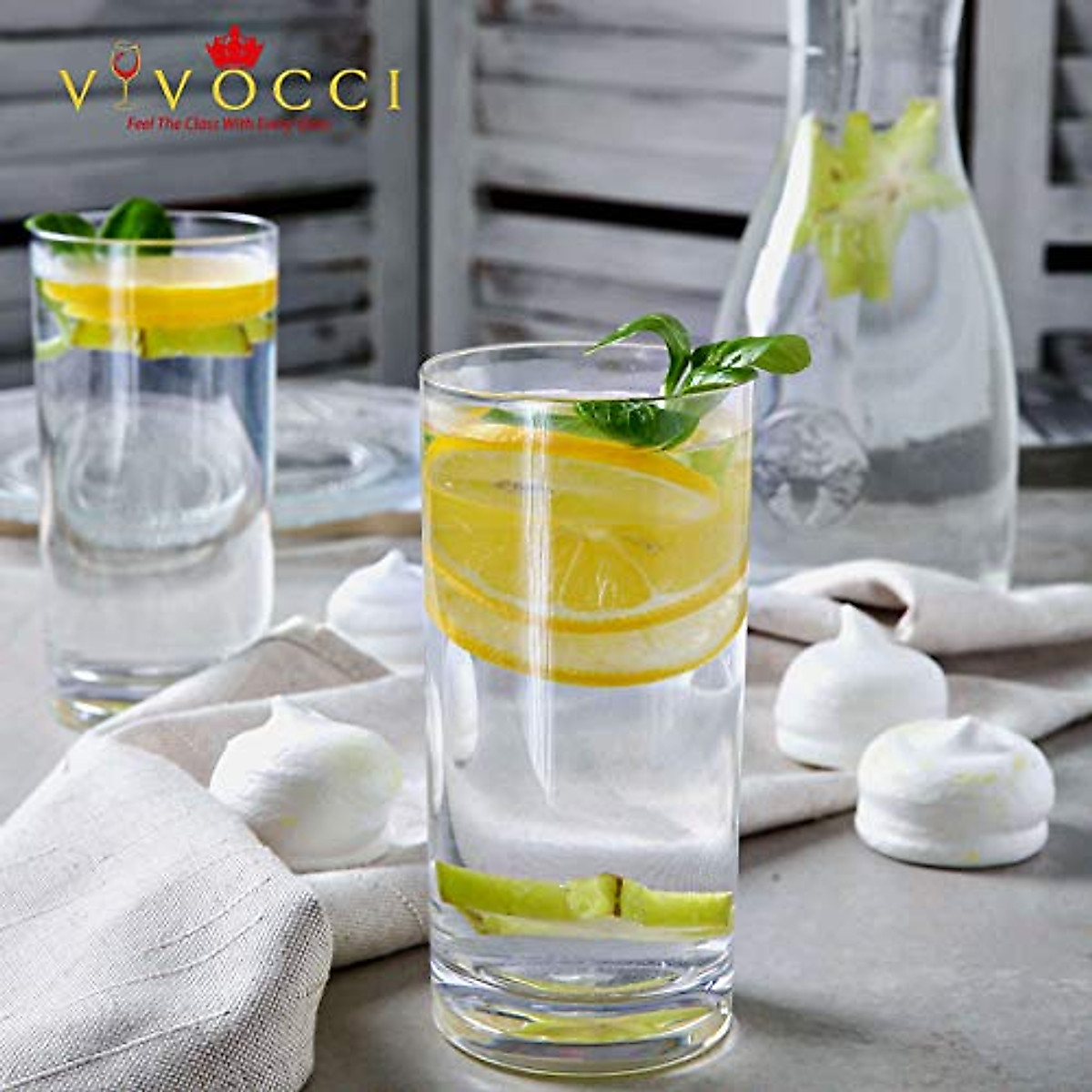 Vivocci Unbreakable Tritan Plastic Water Drinking Glasses 16 oz | Ideal for Juice Beverages & Cocktails | Shatterproof Barware | Highball Tall Clear Cup Tumblers | Dishwasher Safe Drinkware | Set of 6