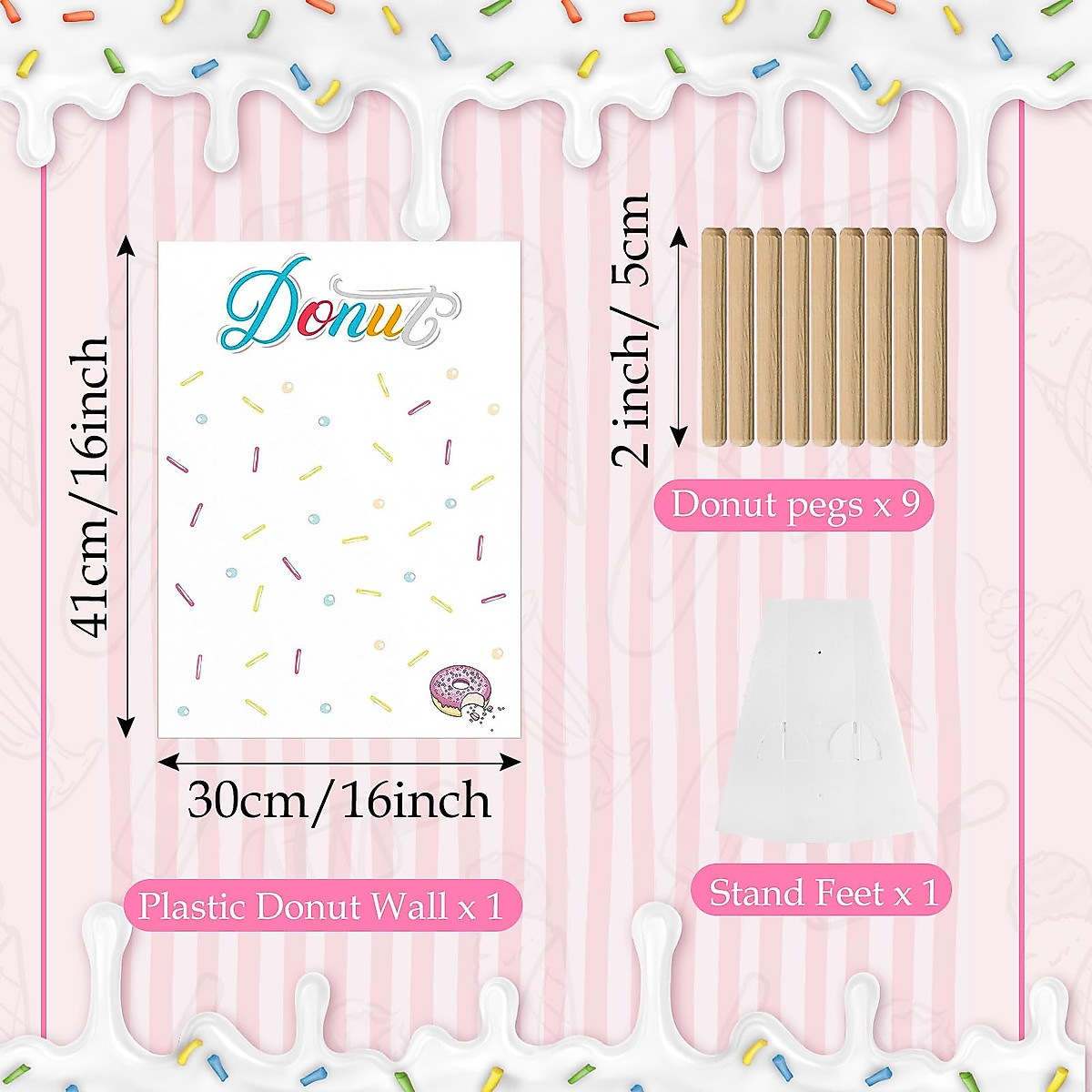 Wall Display Stand Reusable Donut Holder Board with Rustic Wood for Party Decorations Supplies Dessert Table at Wedding Birthday Baby Shower Treat (White)