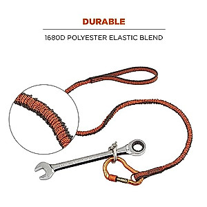 Ergodyne Squids 3100F(x) Tool Lanyard, Shock Absorbing with Self-Locking Carabiner and Loop End, Tool Weight Capacity 10lbs , Standard , Gray