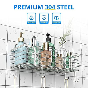 Azzuro 2 Pack Shower Caddy Bathroom Shelf, No Drilling Adhesive Bathroom Shower Organizer Shelves, Rustproof Stainless Steel Shower Rack, Wall Mounted Shower Basket with Hooks