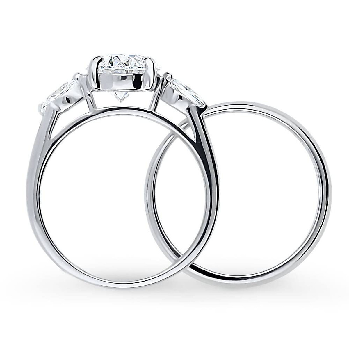 BERRICLE Sterling Silver 3-Stone Wedding Engagement Rings Oval Cut Cubic Zirconia CZ Ring Set for Women, Rhodium Plated Size 8