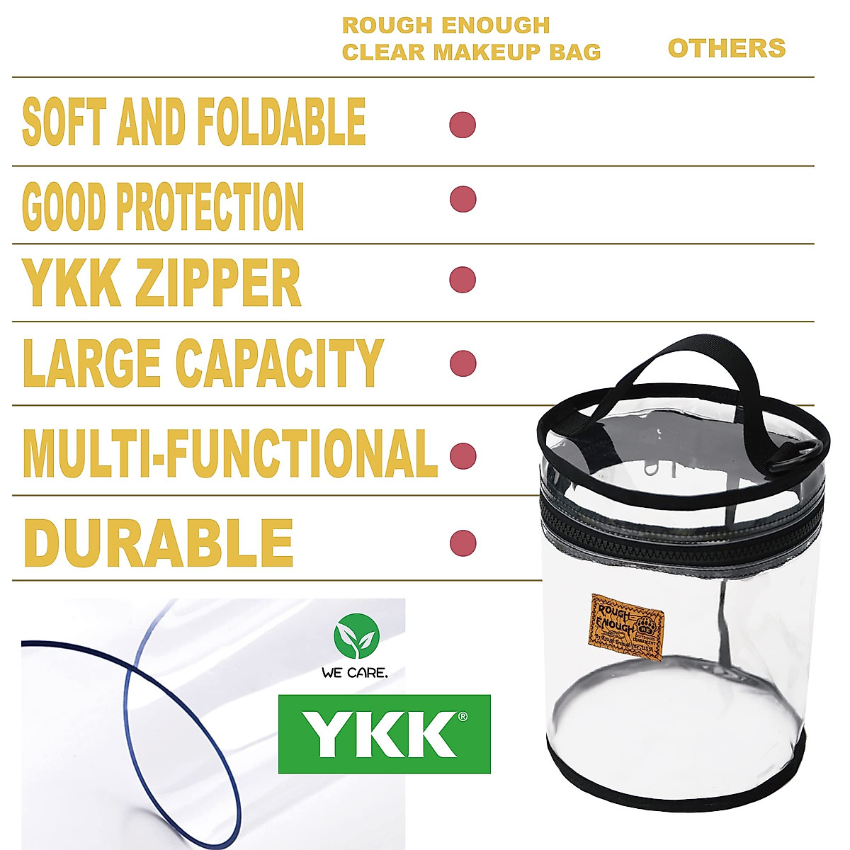 Rough Enough Clear Makeup Toiletry Bag for Traveling Large Cosmetic Pouch Case Organizer Travel Essentials Accessories Storage for Women with Zipper Handle Vacation