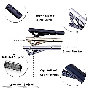 QIMOSHI 6pcs Tie Clips for men Tie Bar Clip Set for Regular Ties Necktie Wedding Business Tie Pin Clips
