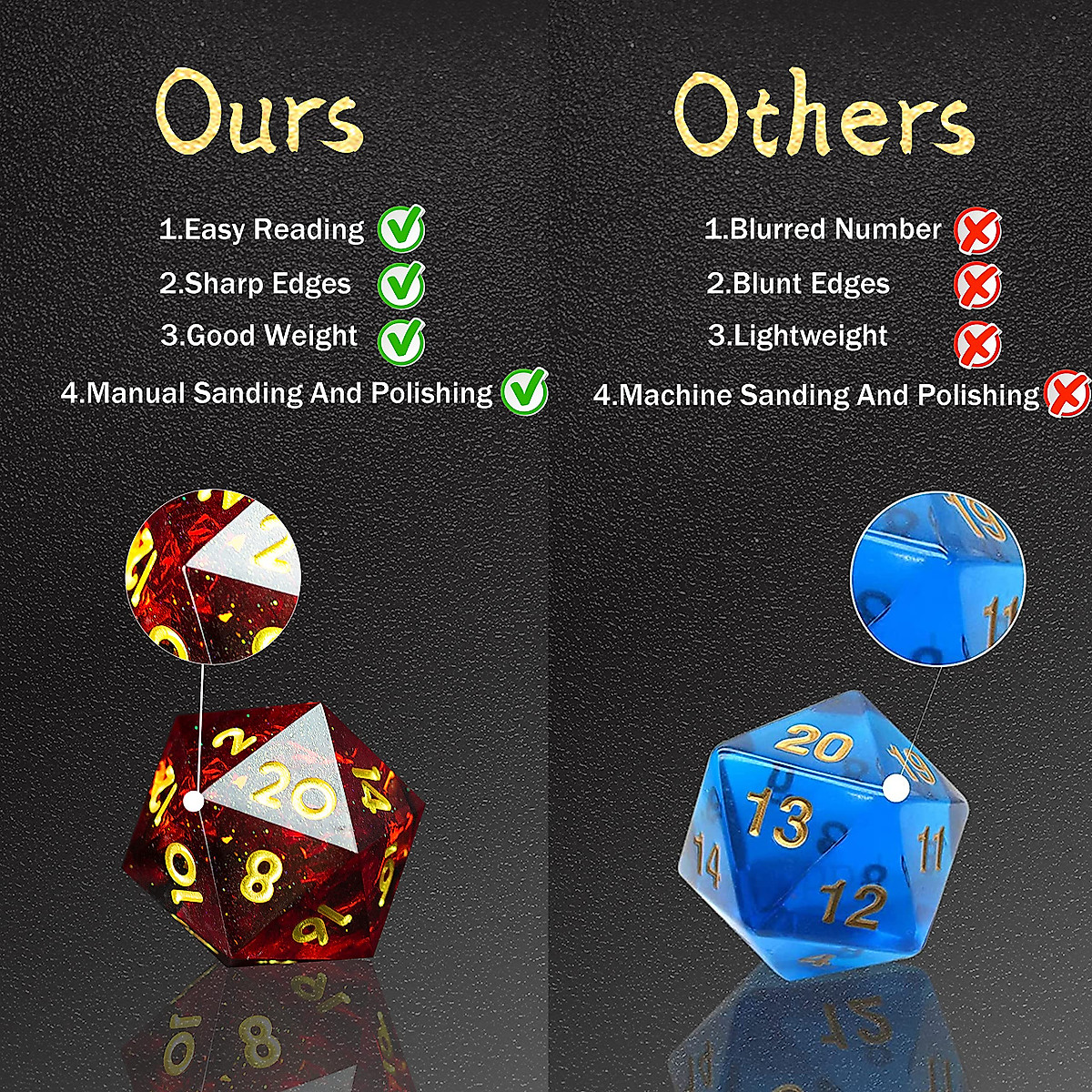 ATNPNTR DND Dice Set Sharp Edge Polyhedral Inclusions for Tabletop Role Playing Game TTRPG Dungeons & Dragons Beautiful Aesthetic Conscious RPG Player Red Ruby