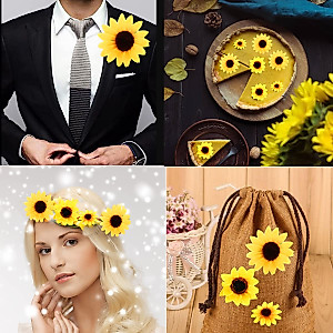 FZBNSRKO 60Pcs Artificial Sunflower Heads,Artificial Silk Sunflower Heads Small Sunflowers Heads for Home Indoor Wedding Party Garden Craft Art Decorations(Three Sizes)