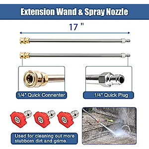 JANZ 18" Pressure Washer Surface Cleaner with 4 Wheels,1/4" Quick Plug,Stainless Steel Housing,2 Extension Wand Attachments, 3 Spray Nozzles and 2 Replacement Nozzles, 4000 PSI