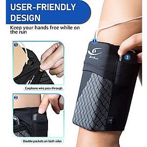HiRui Universal Sports Armband Cell Phone Armband Sleeves Running Armband for Exercise Workout, Compatible with iPhone 15/15Plus/Pro iPhone 14/13/12 Samsung Galaxy All Phones (Medium, Black)