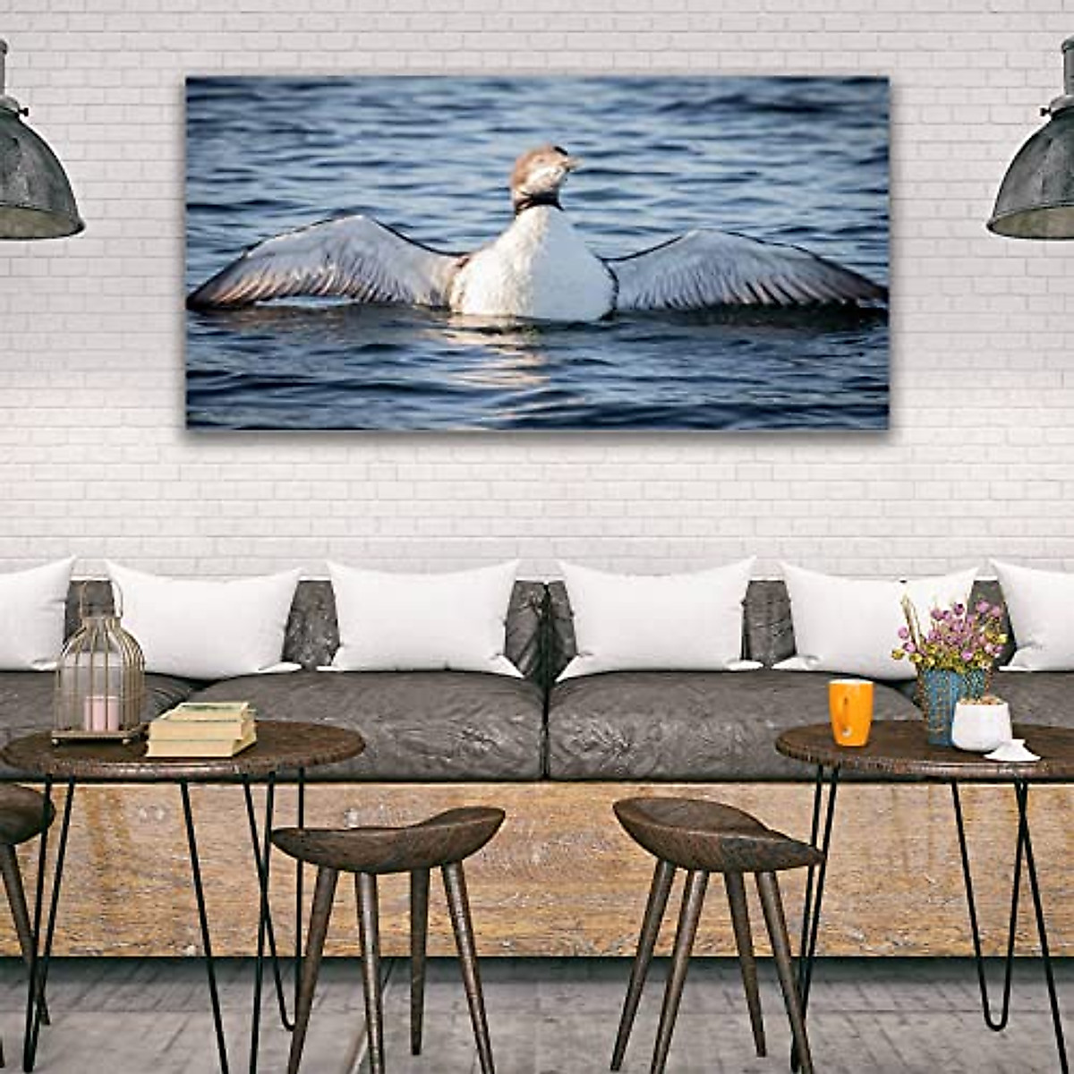 WRHIDBLSWRW Framed Canvas Wall Art Print On Canvas Loon Pictures Posters Artwork for Living Room Bedroom Ready to Hang Wall Decor 20X40