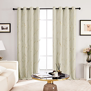 Deconovo Gold Wave Print Blackout Curtains for Bedroom, Thermal Insulated Curtains for Living Room, Room Darkening Drapes (Light Beige/Wave, 52x63 Inch, 2 Panels)