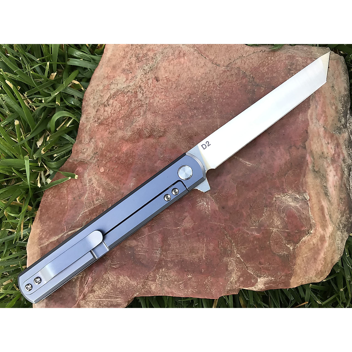 TACTICAL GEARZ Pocket Folding Knife w/Titanium Handle for EDC! D2 Steel Tanto Blade! (Tatsu Standard Blue)