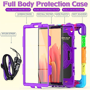 ausleben Case for Samsung Galaxy Tab A7 Lite case 8.7 inch 2021 SM-T220/SM-T225.Full Body Protection Case with Built-in Screen Protector Pen Holder [360 Rotating Hand Strap] (ColorfulPurple)