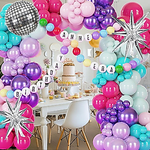 178pcs Pink Purple Blue Balloon Garland Disco Ball Custom Friendship Bracelet Banner Kits For Teenage Eras Party Decorations Music Fans Princess Themed Photo Backdrop Birthday,Bachelorette Tour Party