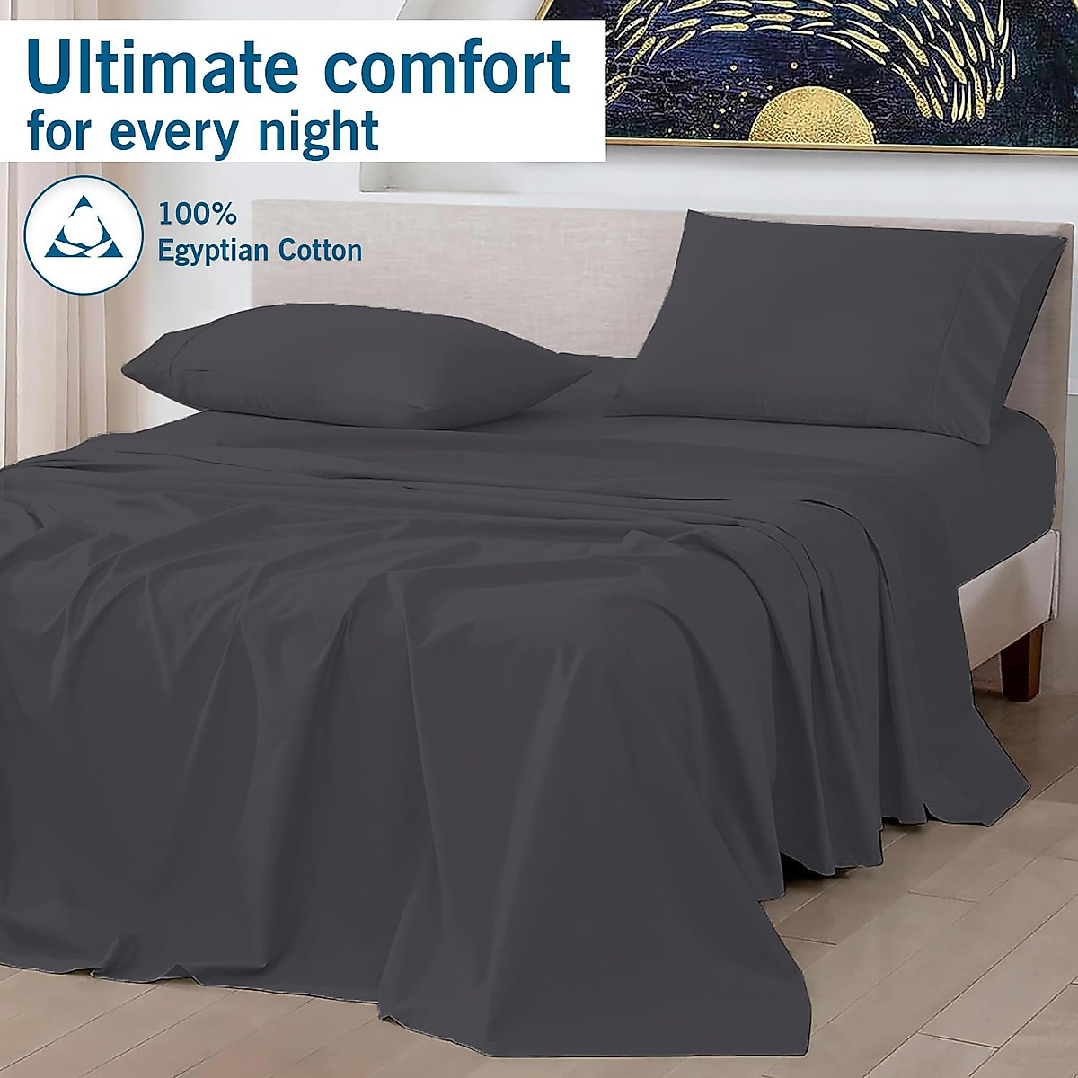 Saaz Linen 1000 Thread Count King Size Sheet Set - 100% Egyptian Cotton Hotel Luxury Collection Bedding Sheets - Fits Upto 16 Inch Deep Pocket - Sateen Weave Solid 4 Piece Sheets Set (Dark Grey)