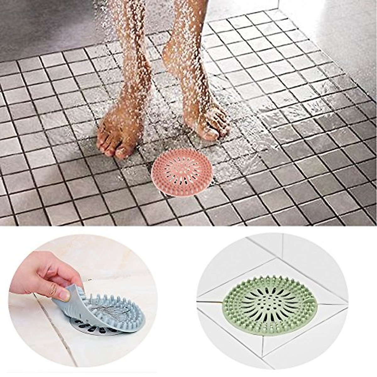 KongNai Hair Catcher Shower Drain Cover, 4 Pack Hair Stopper Drain Protector for Bathroom Bathtub and Kitchen, Reusable Rubber Sink Strainer