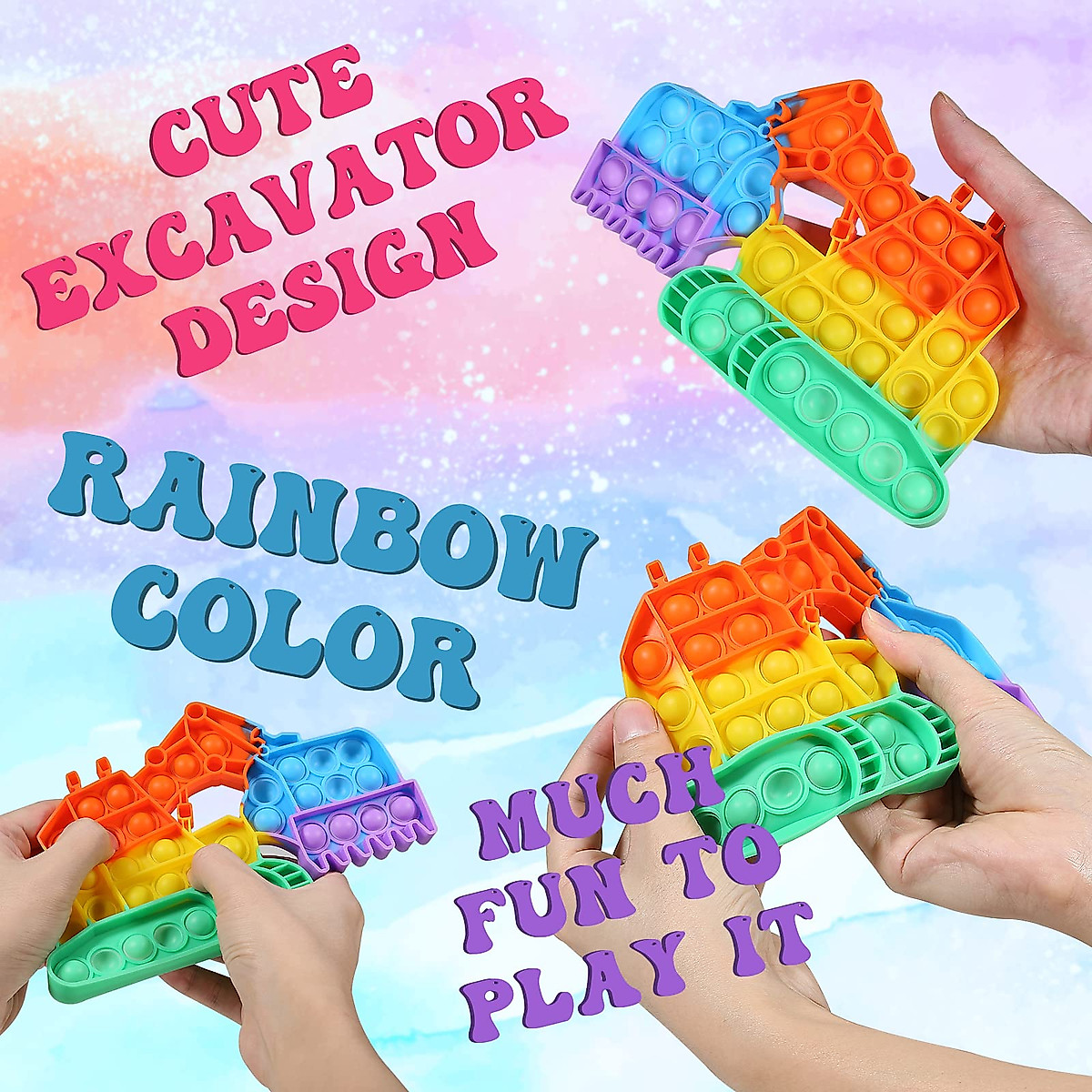 Silicone Pop Push Bubble Fidget Sensory Toy,Stress Reliever Autism Special Need Anti-Anxiety Squeeze Toy,Cute Rainbow Excavator Digger (Rainbow)